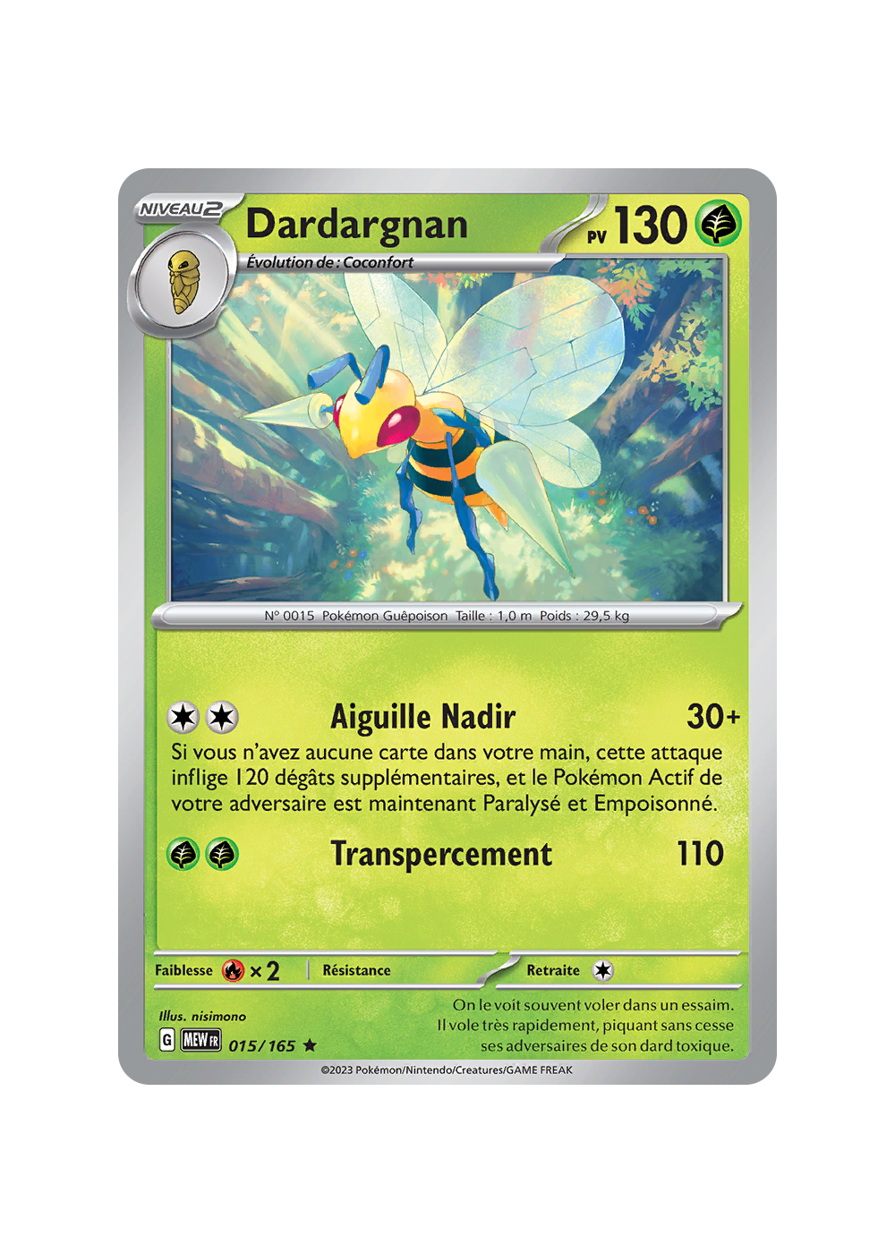 Carte Pokémon Dardargnan 015/165 Holographique 151
