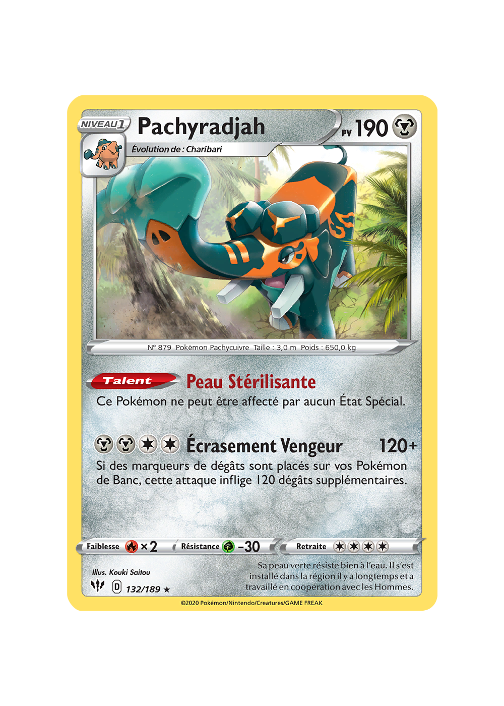 Carte Pokémon Pachyradjah 132/189 Holographique Ténèbres Embrasées