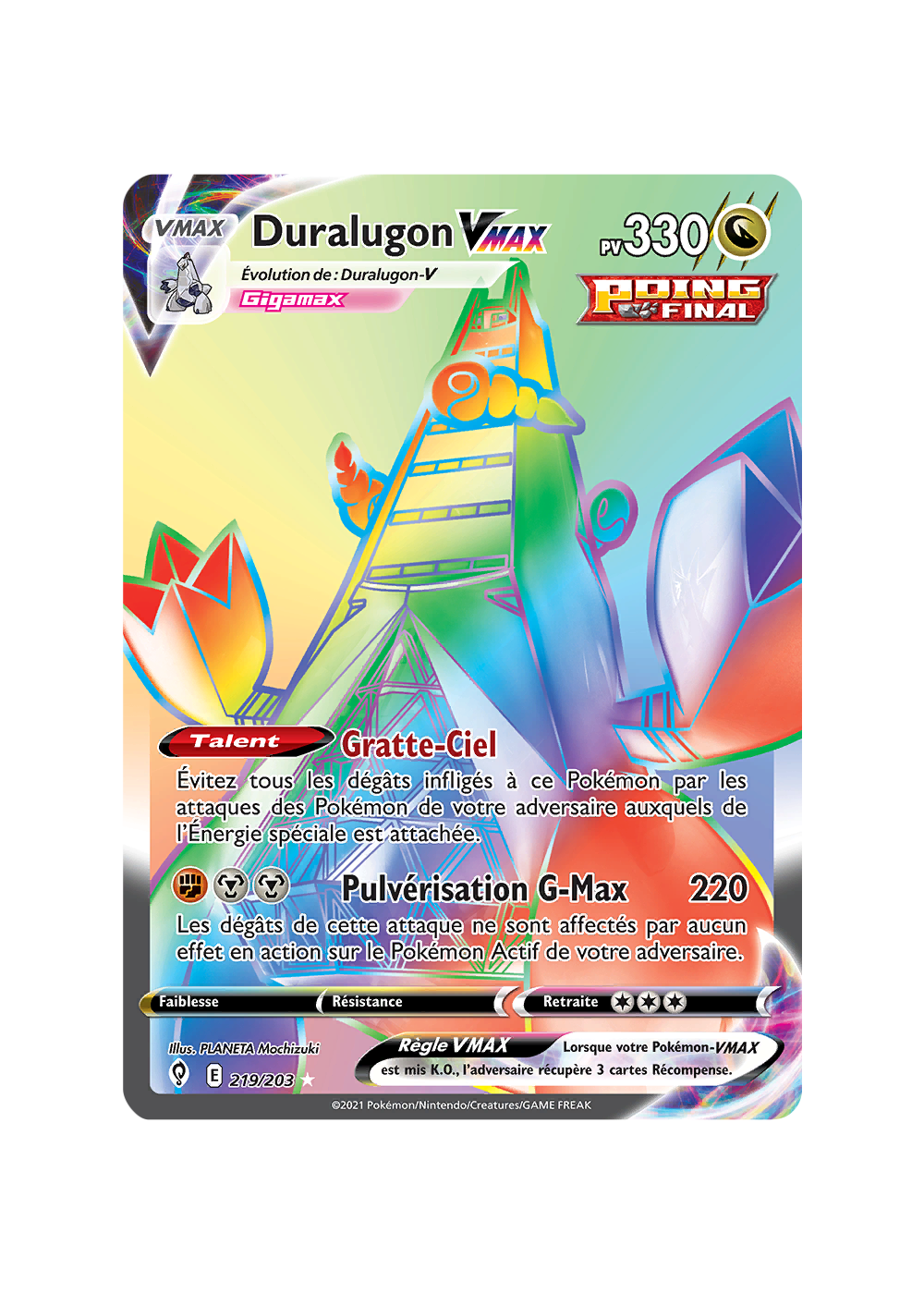 Carte Pokémon Duralugon-VMAX 219/203 Rainbow Évolution Céleste