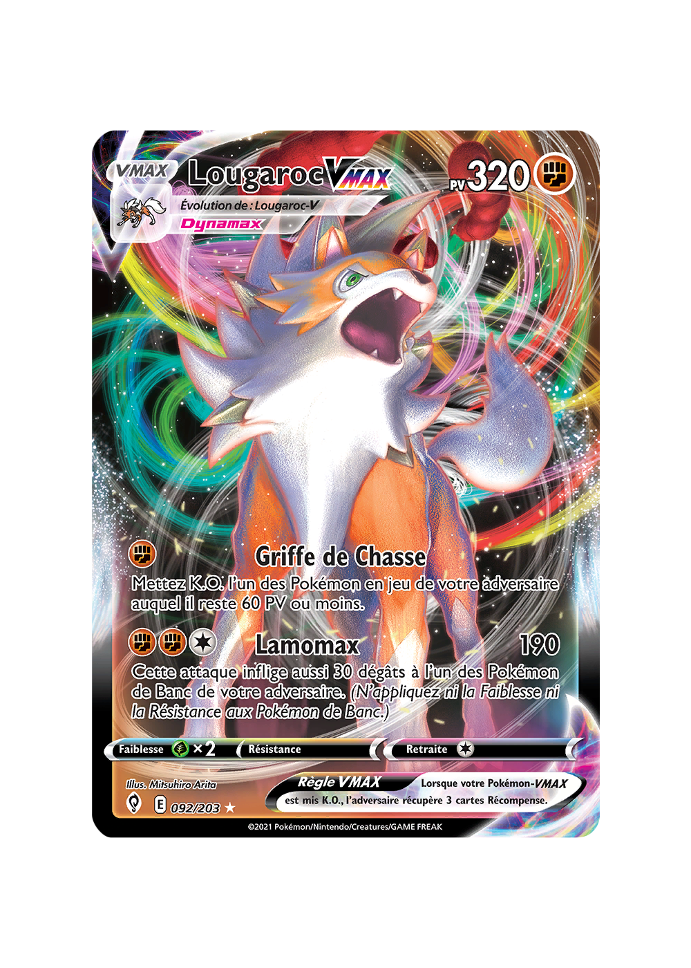 Carte Pokémon Lougaroc-VMAX 092/203 Ultra Rare Évolution Céleste