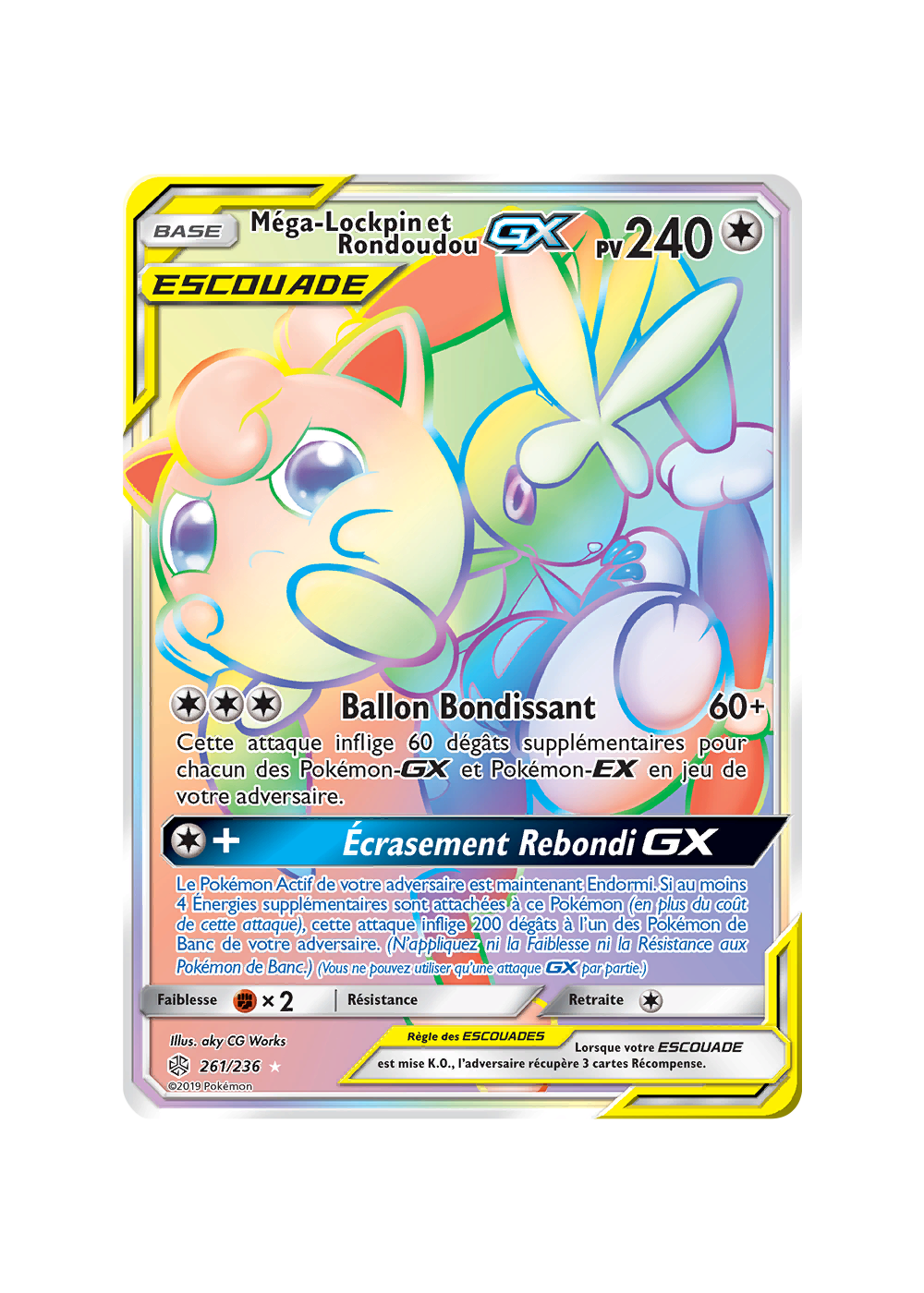 Carte Pokémon Méga-Lockpin et Rondoudou-GX 261/236 Rainbow Éclipse Cosmique