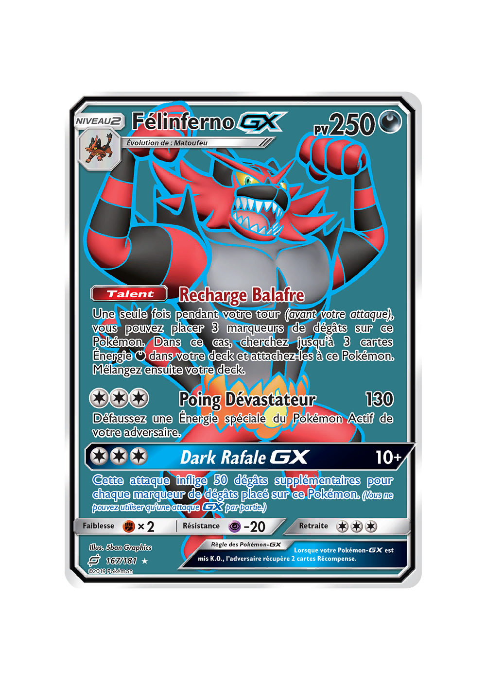 Carte Pokémon Félinferno-GX 167/181 Ultra Rare Duo de Choc