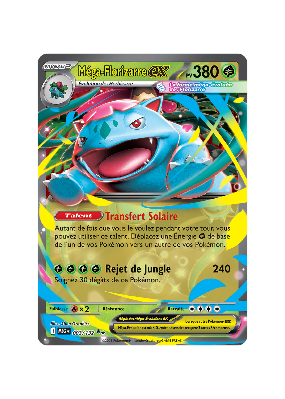 Carte Pokémon Méga-Florizarre-ex 003/132 Double rare Méga-Évolution (JCC)