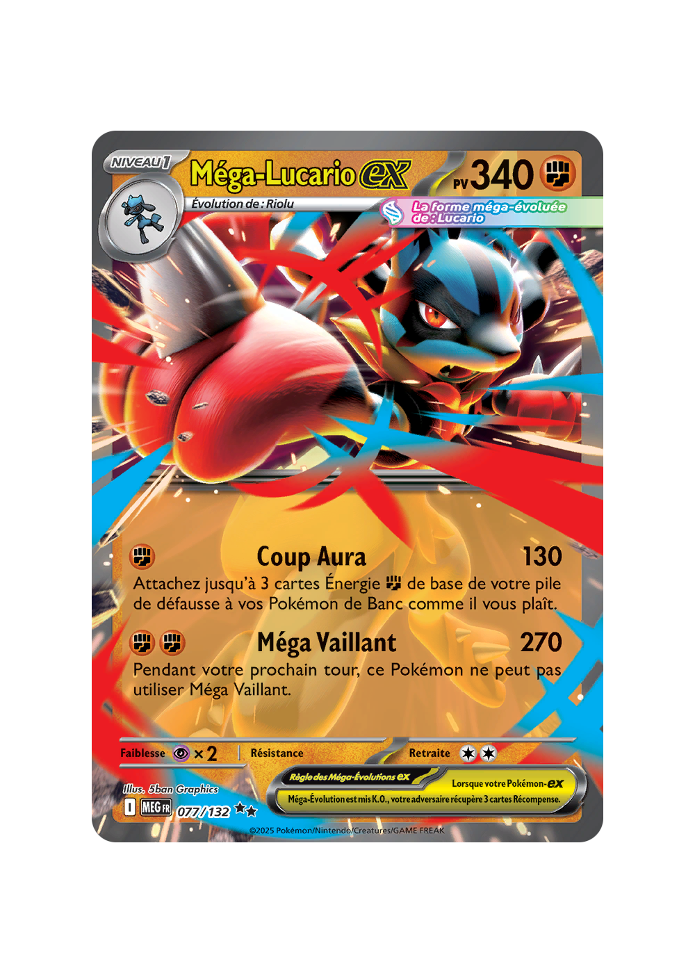 Carte Pokémon Méga-Lucario-ex 077/132 Double rare Méga-Évolution (JCC)